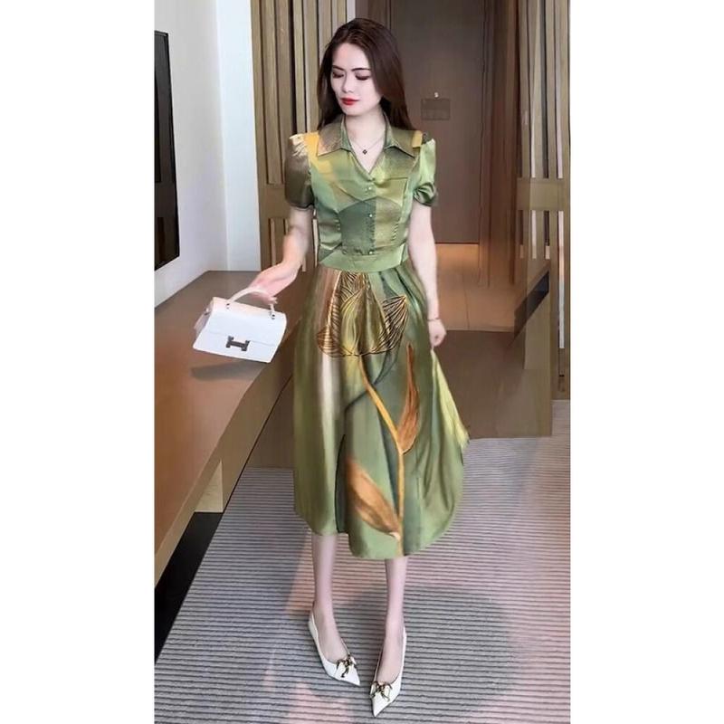 FADFAD Gaun elegan untuk wanita dengan lengan pendek kerah v - Shop ...