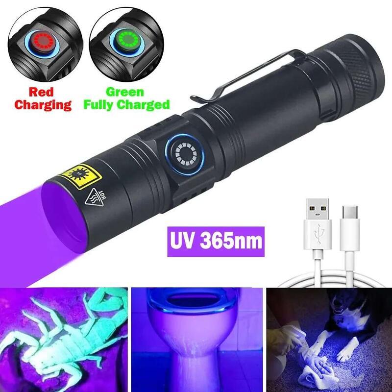 Mini UV Flashlight 365nm 395NM Ultraviolet Blacklight USB Rechargeable ...