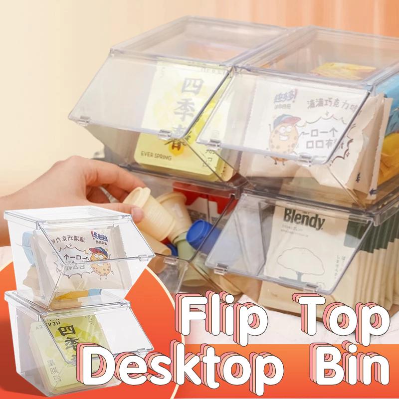 8PC Clear Plastic Fliptop Lid Desktop Bin Stackable Organize - TikTok ...