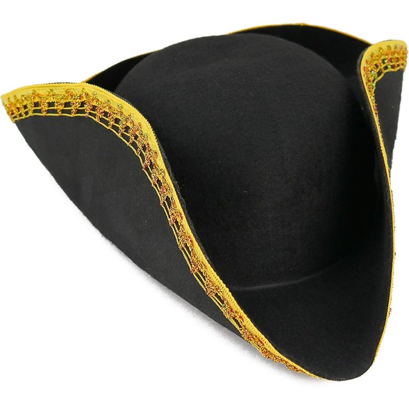 Colonial Black Tricorn Hat - Revolutionary War Costume Tricorner ...