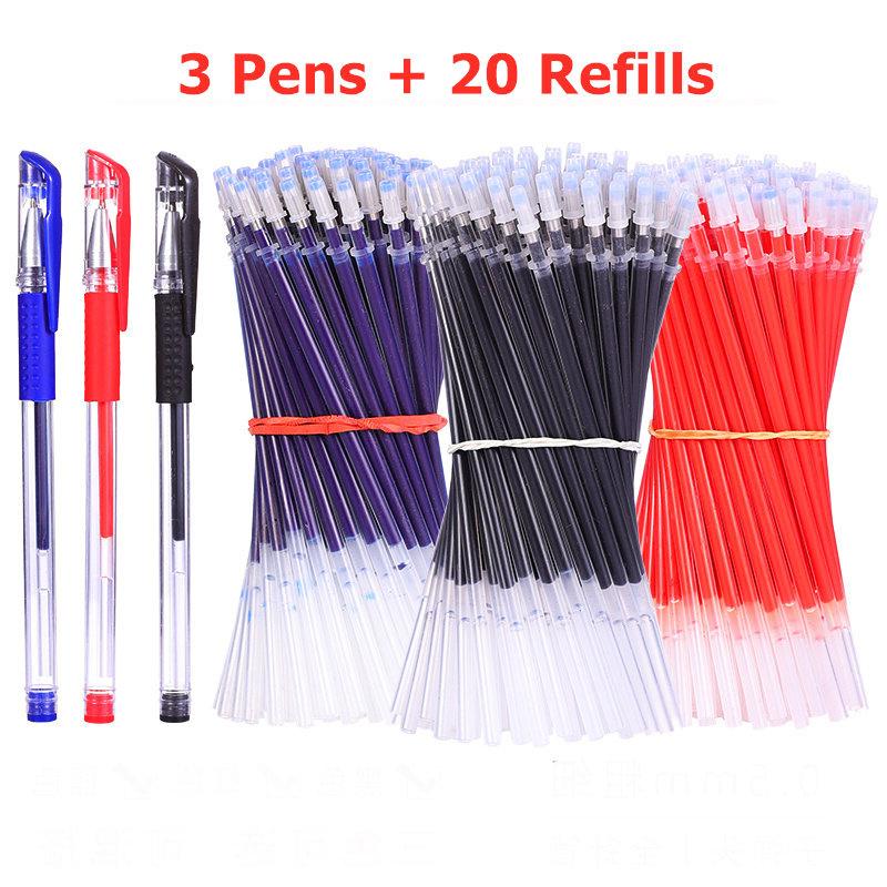 Pen gel 3 keping + 20 isi semula, set 0.5mm, dakwat hitam, biru ...