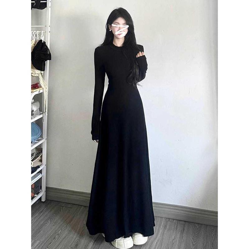 Gaun Lengan Panjang Hitam, Gaya Hepburn, Untuk Wanita, Awal Musim ...