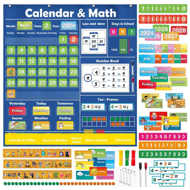 Pocket Chart for Classroom,Toddler Preschool Classroom Math Calendar ...