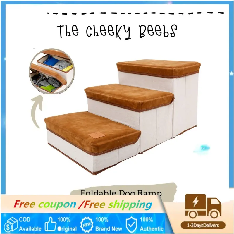 ONHAND & READY TO SHIP! Foldable Dog Ramp 3 Step Ladder w/ Storage Box ...