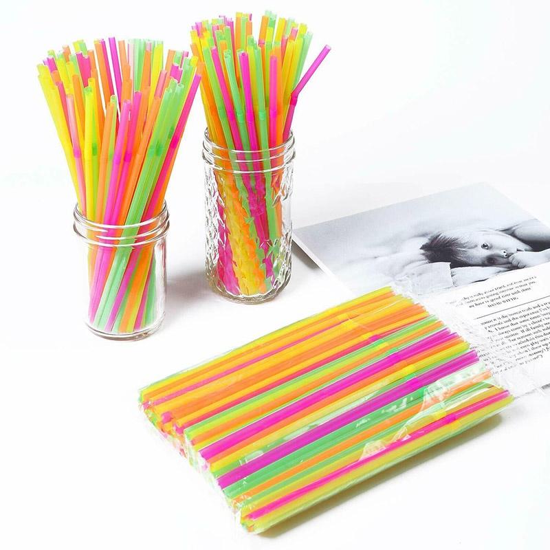 100pcs Disposable Straws Color Fluorescent PP Telescopic Bendable ...
