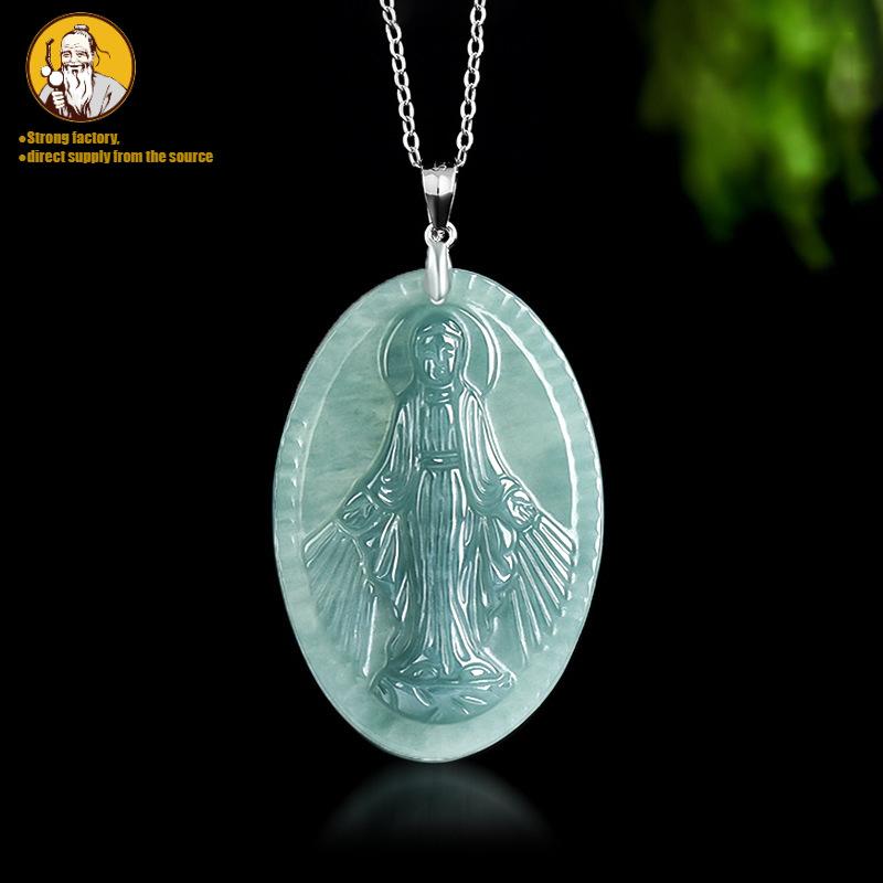 Natural A jadeite blue water Virgin Mary pendant jade pendan - TikTok ...