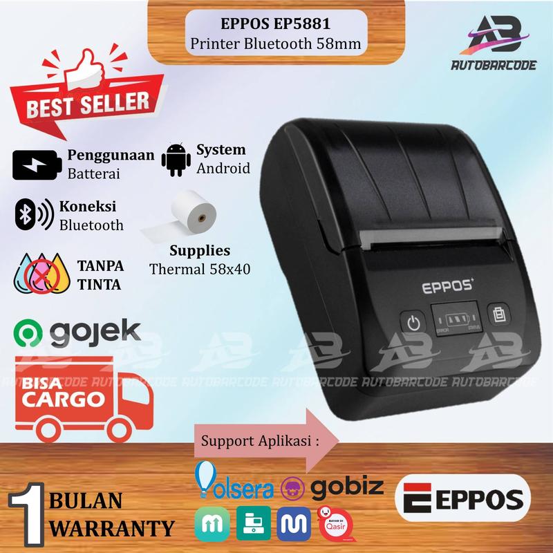Mobile Printer Bluetooth 58mm Eppos EP5881 Mini Printer Bluetooth ...