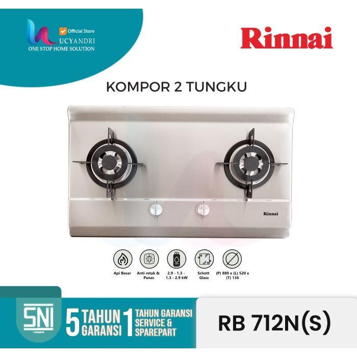 Kompor Gas Tanam 2 Tungku (Stainless) Rinnai RB-712N (S) / RB712NS ...