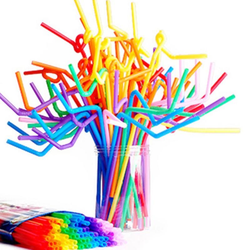 Disposable Straw plastik pakai, 100 keping, Fleksibel dan melengkung ...