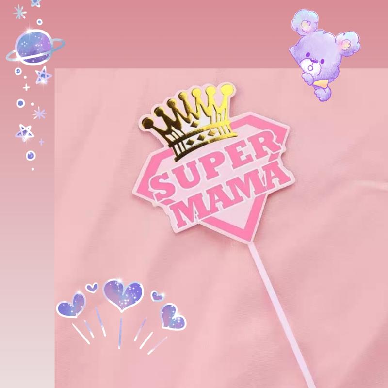 Happy Mother 's day Crown Super MAMA paper card cake topper plug-in ...