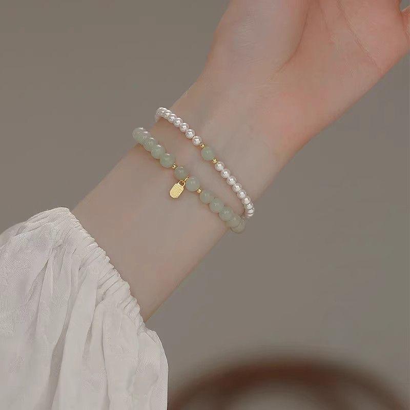 Gelang Bertuah, Manik Hijau Kecil, Untuk Wanita, Mutiara Tiruan ...