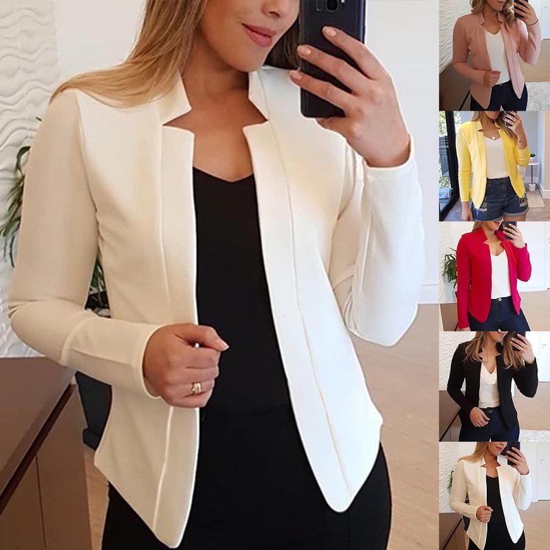jebghin| Plus Size Solid Color No Button Blazer Women Long Sleeve ...