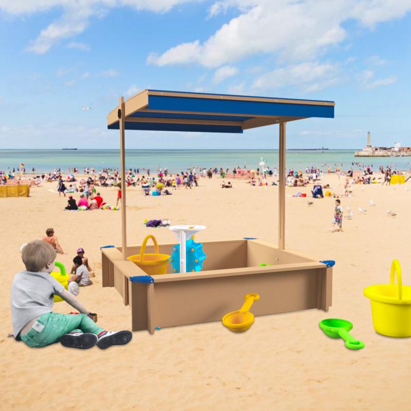 Children's Wooden Sandbox with Adjustable Canopy, Sandpit with Covers ...