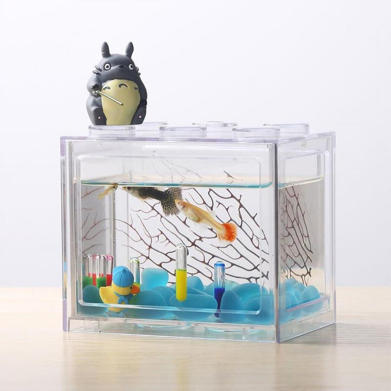 Betta Fish Tank Plastic Building Blocks Small Fish Tank Aquarium Mini ...