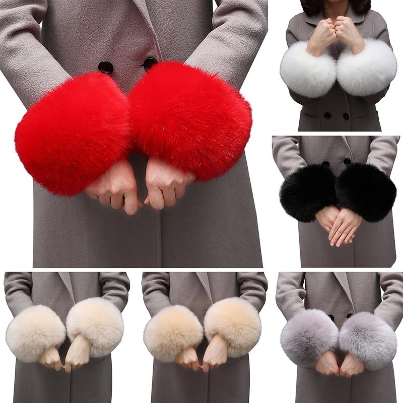 Poyuasez 1 Pair Faux Fur Cuffs Fuzzy Solid Color Thick And Warm ...