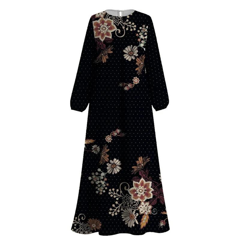 Islamic Muslim Abaya, For Women, Bohemian Floral Print, O-Neck, Abaya ...