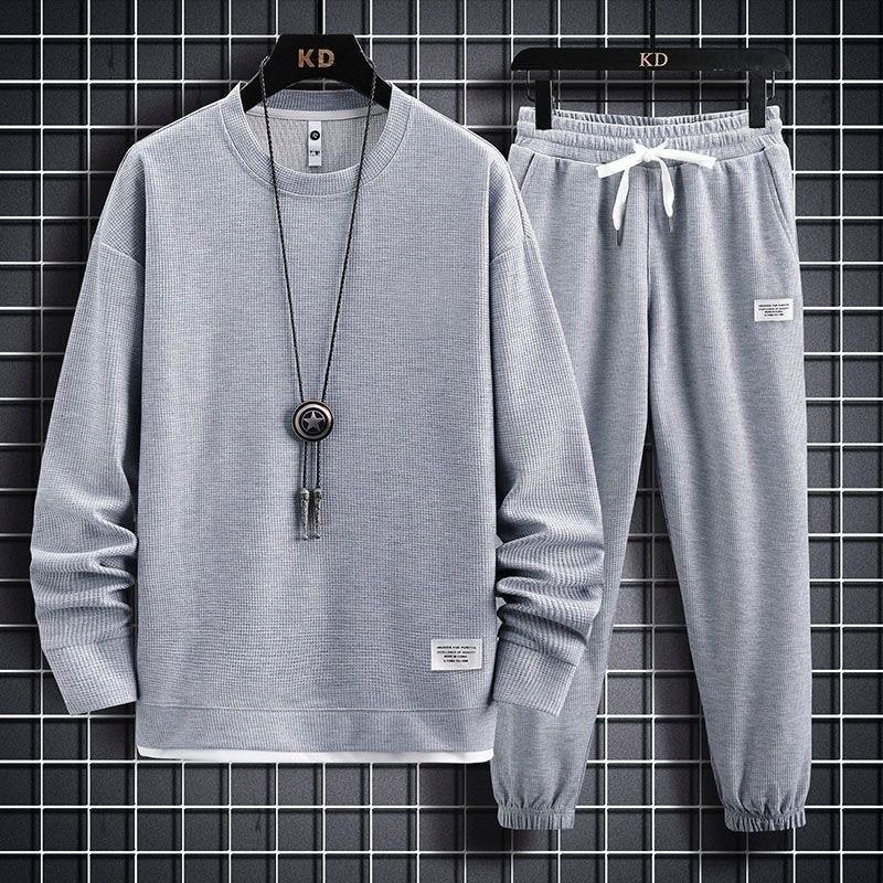 Waffle Suit Men's Autumn New Leisure Sports Long Sleeve Trousers ...