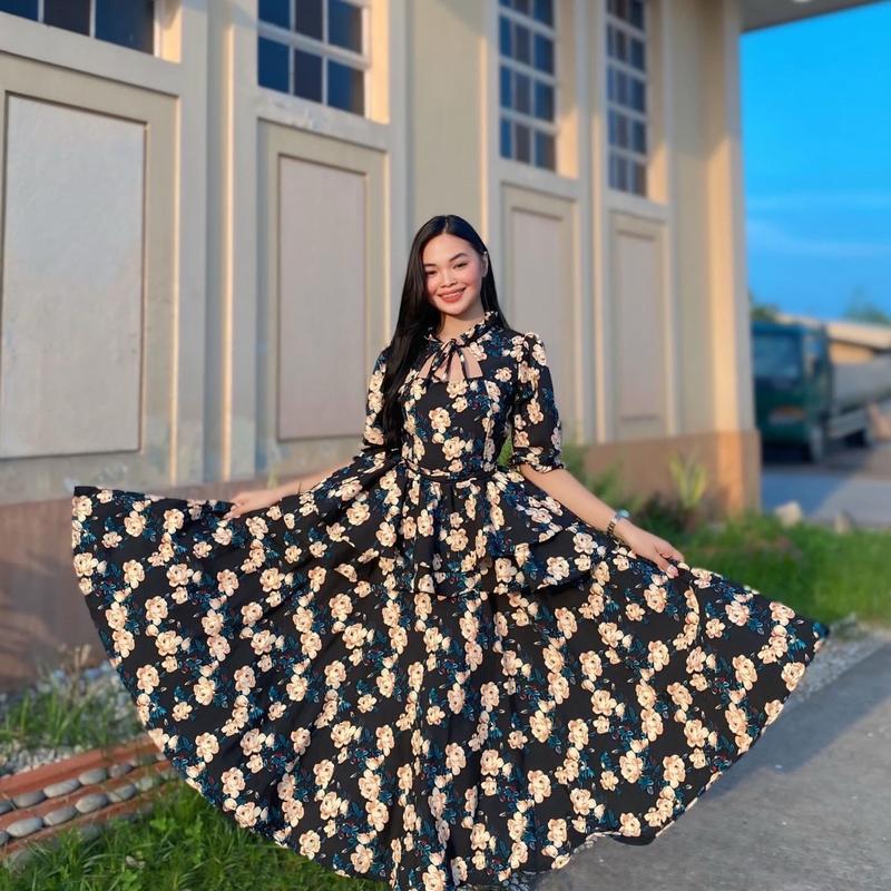 Cassandra floral vintage church inspired dress taslan georgette - TikTok Shop Philippines