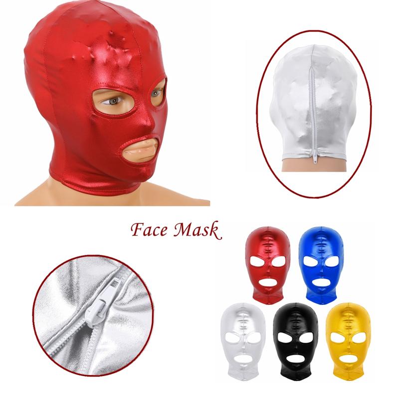 ranrann Rave Party Headgear: Shiny Metallic Full Face Mask with Hood ...