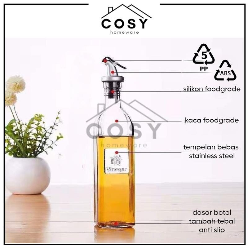 COSY Botol Minyak Kaca 500ml Botol Cuka Kecap set Pourer Penutup - Shop ...