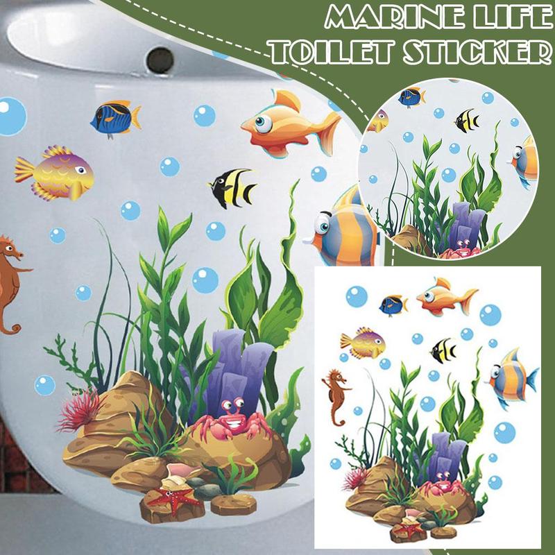 Cartoon Marine Life Toilet Sticker Bathroom Home Decoration Self ...