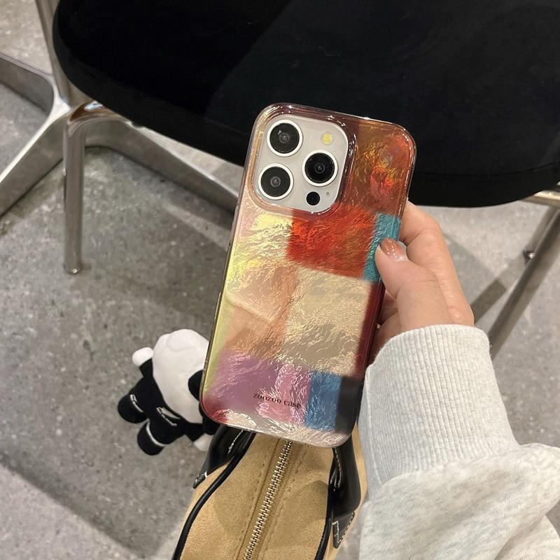Art Color Block Patchwork Phone Case, Double Layer Phone Protective ...