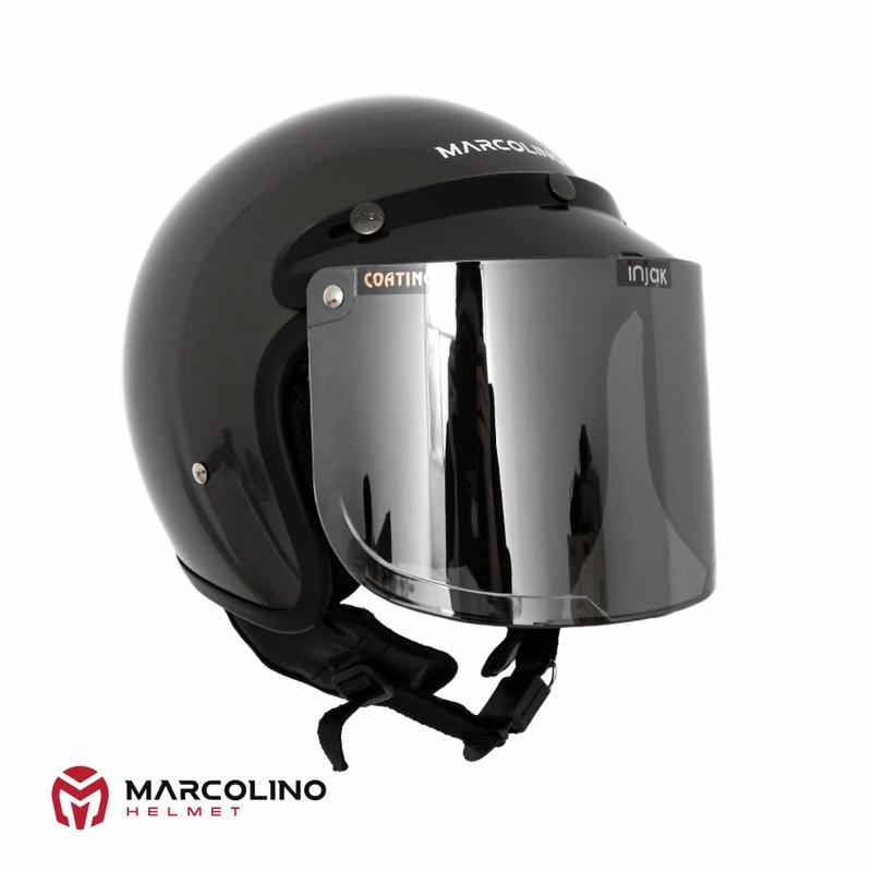 Helm Bogo Retro MARCOLINO EDITION SNI GREY GLOSSY FLAT VISOR Helmet ...