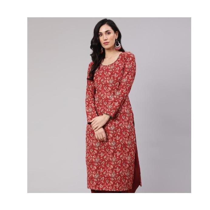 Gaun Kurti Panjang Wanita, Rekaan Bergaya, Leher Bulat, Bercetak ...