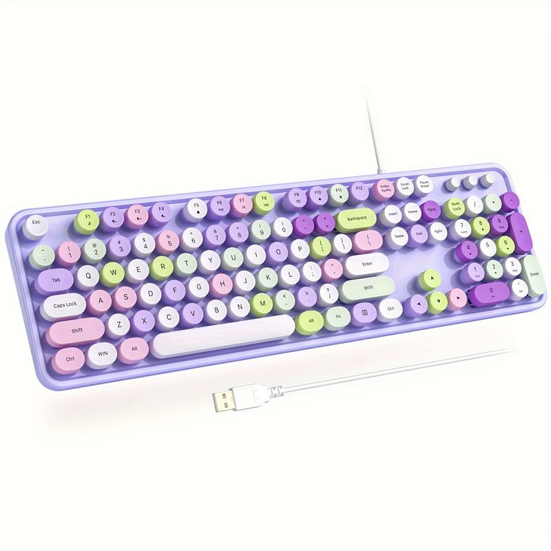 MOFI Wired Cute Keyboard Colorful round Key Full Size Typewriter ...