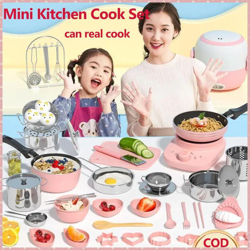 Mini Kitchen Cook Set Kids Real Cooking Pretend Play Toys Simulation ...