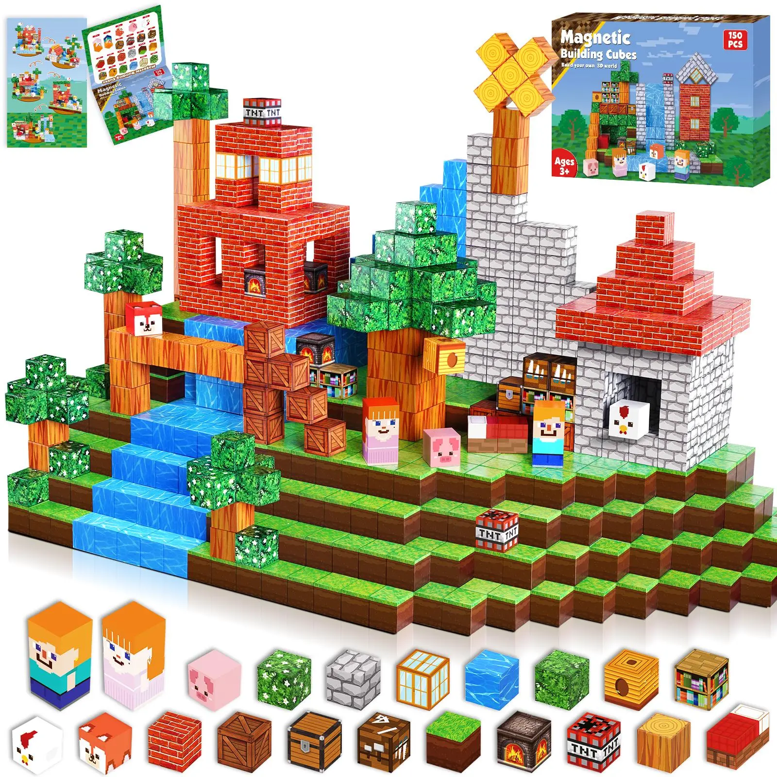 Magnetic Blocks-150PCS Magnetic Building Blocks Magnetic Tiles Stacking ...