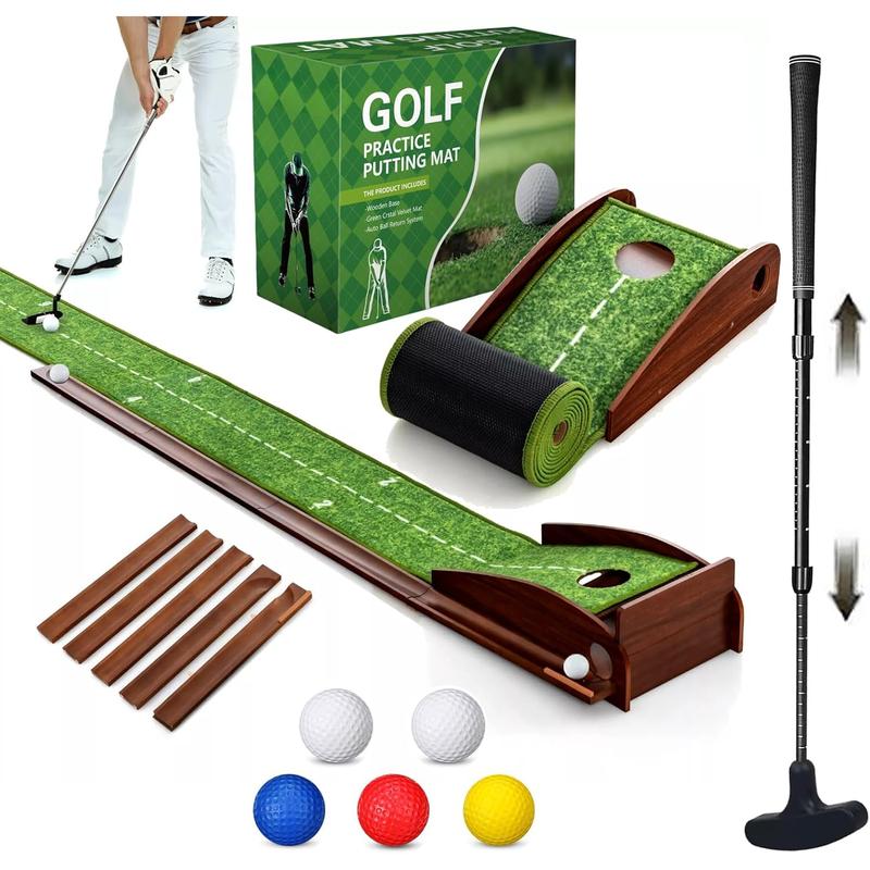 Indoor Golf Putting Mat with Putter & 5 Golf Balls, Auto Ball Return ...