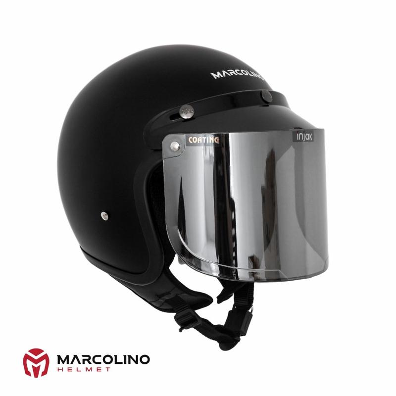 Helm Bogo Retro MARCOLINO EDITION SNI BLACK DOFF FLAT VISOR Helmet ...