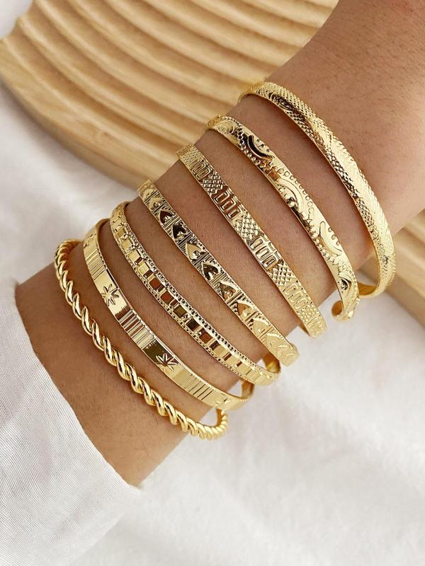 Women's Summer Fashionable Boho Alloy Engraved Cuff Bangles Bracelets, - TikTok Shop
