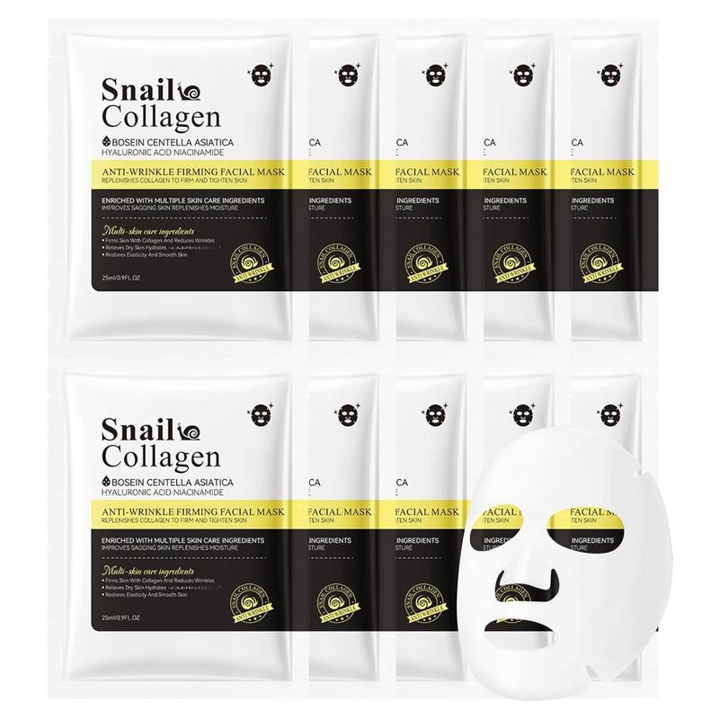10 Pcs Snail Mucin Sheet Masks with Hyaluronic Acid & Niacinamide ...
