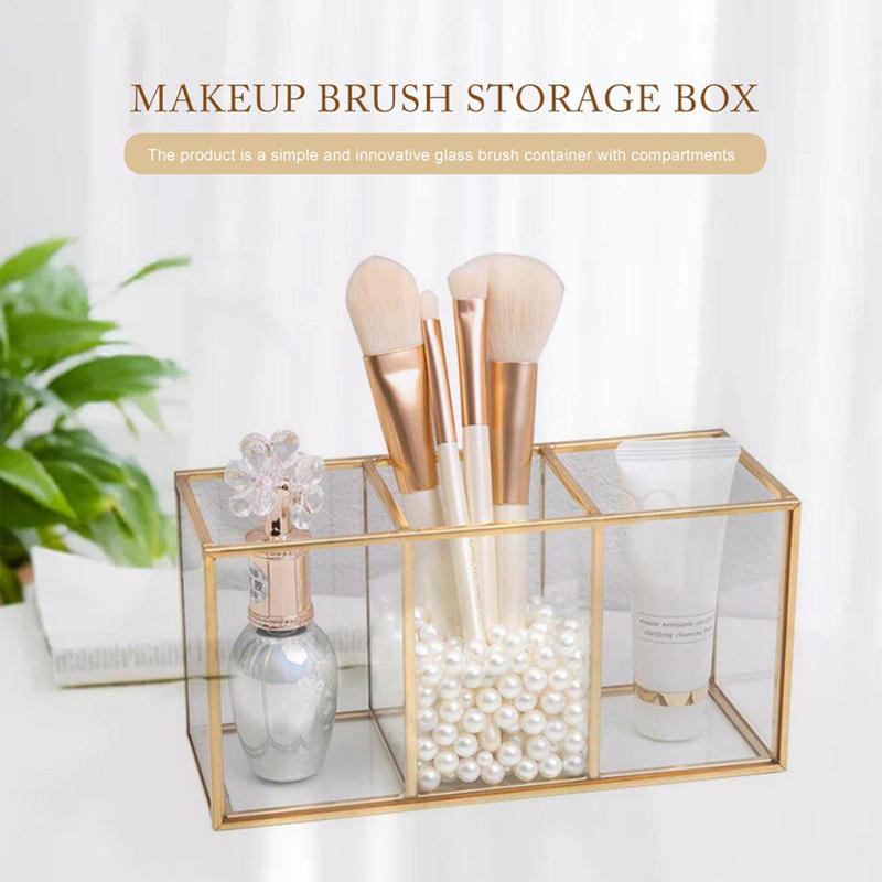 Clear Glass Makeup Brush Holder Cosmetic Storage Case Lipstick Holder ...
