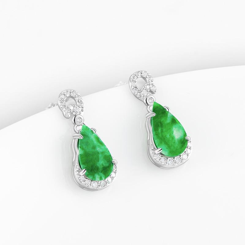 Natural A Grade Jade Water Drop Yang Green Ice Jade Earrings - TikTok ...