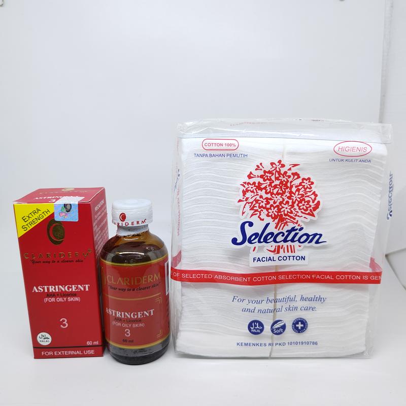 Toner Clariderm Astringent Alkohol No 3 Pembersih Wajah Plus Kapas ...