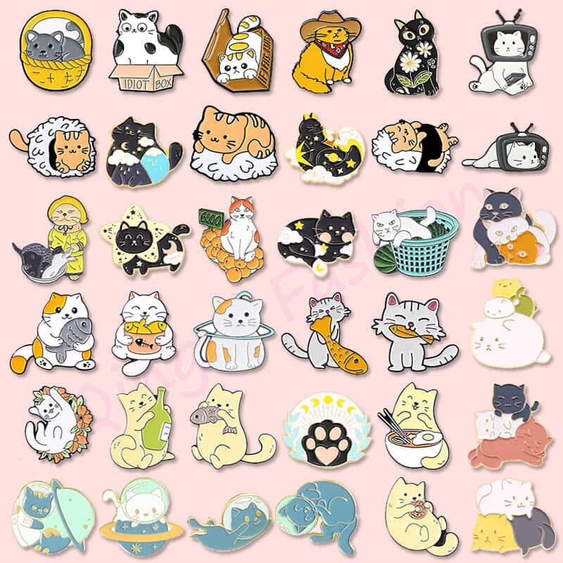 Kerongsang kucing kartun, pin enamel kucing comel, pin lapel - TikTok ...