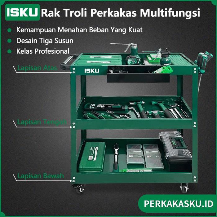 Promo ISKU Alat Perkakas Trolly/Trolly Bengkel Rak 3 Susun Trolly ...