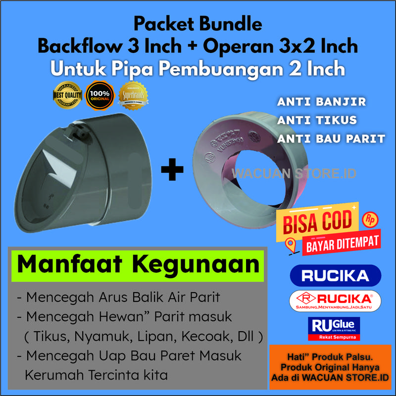 [Paket Bundle] Fitting Backflow 3 Inch + Operan 3x2 Inch, ANTI - Shop | Tokopedia