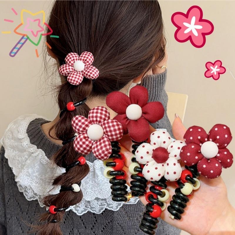 Red Polka Dot Plaid Braided Telephone Wire Hair Bands Ponytail - TikTok ...