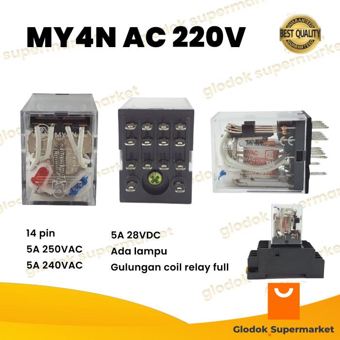 Jual Relay MY4N AC 220V 14 pin Riley 220 Volt 14p 5a - relay + socket ...