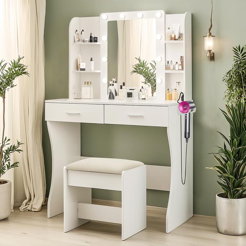 Vanity Desk with Mirror and Lights, Makeup Vanity with Power - TikTok Shop