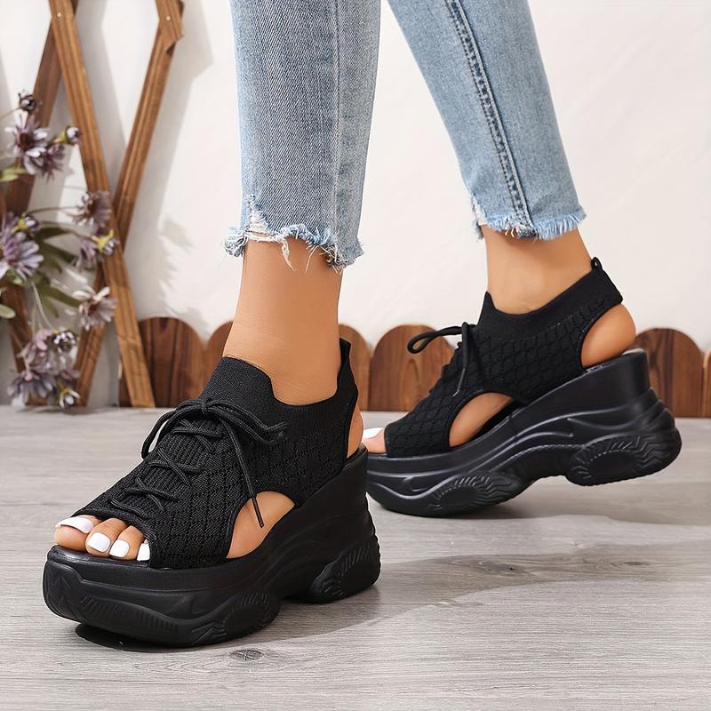 Breathable Knit Elastic Women's Summer Platform Wedge Sandals, - TikTok ...