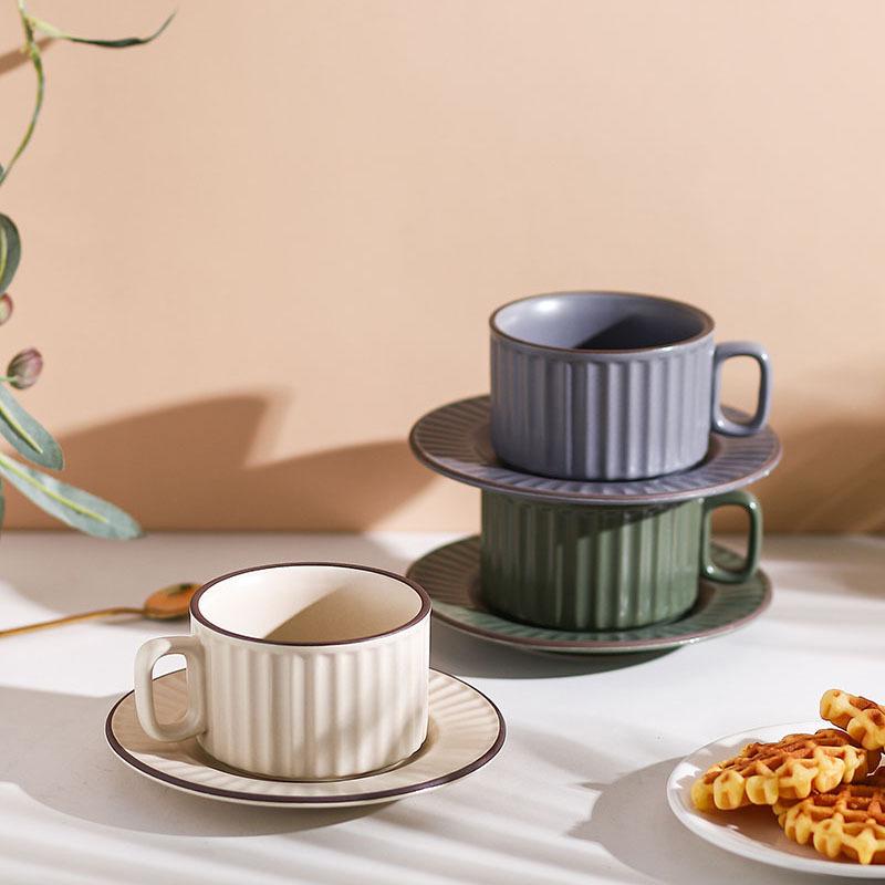 Kitchen Plus 250mL Striped Ceramic Cup and Saucer Set for Coffee ...