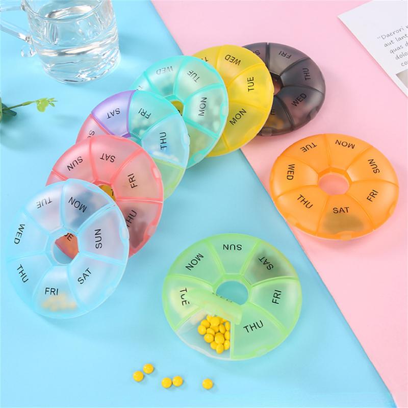 1Pcs Round Pill Case Plastic 7 Days Weekly Tablet Candy Box Portable ...