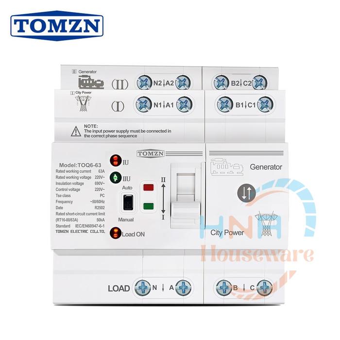 Jual ATS 3 Phase 4 Pole TOMZN Din Rail L N 380V 63A Small Dual Power ...