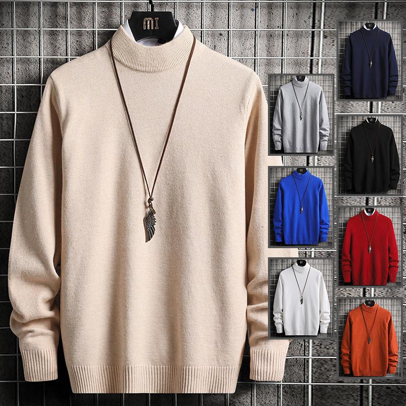 Autumn Winter Foreign Trade Men's Sweater Solid Color Half Turtleneck ...