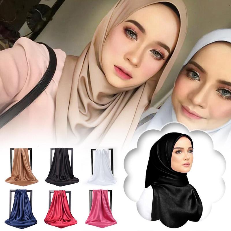 Plain Satin Muslim Hijab Scarf Square Silk Scarves Women Shawls ...